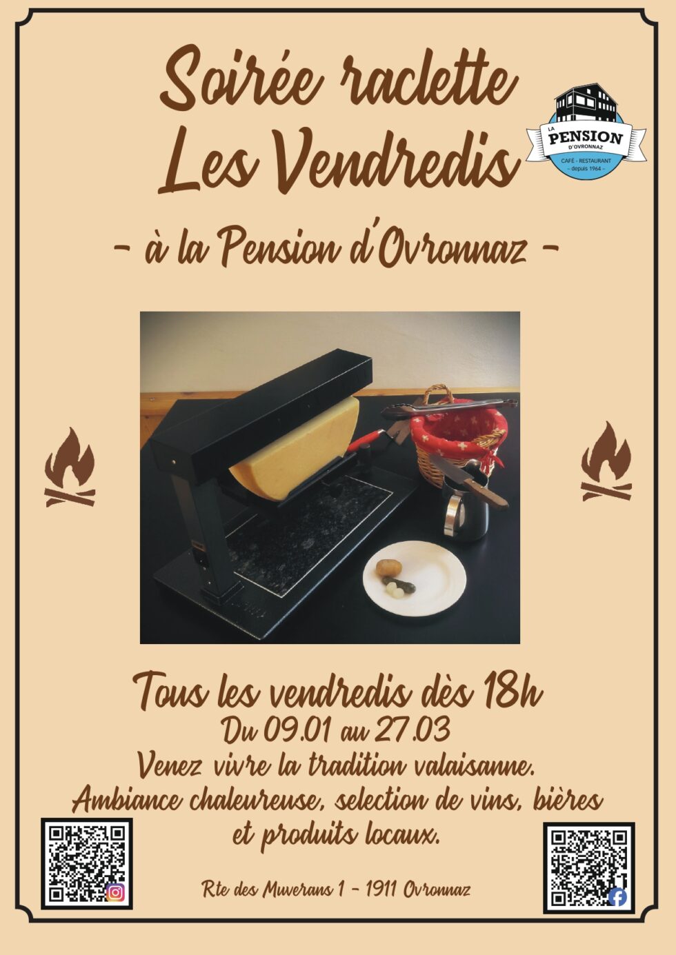 Soirée raclette au feu de bois à la Pension | Ovronnaz